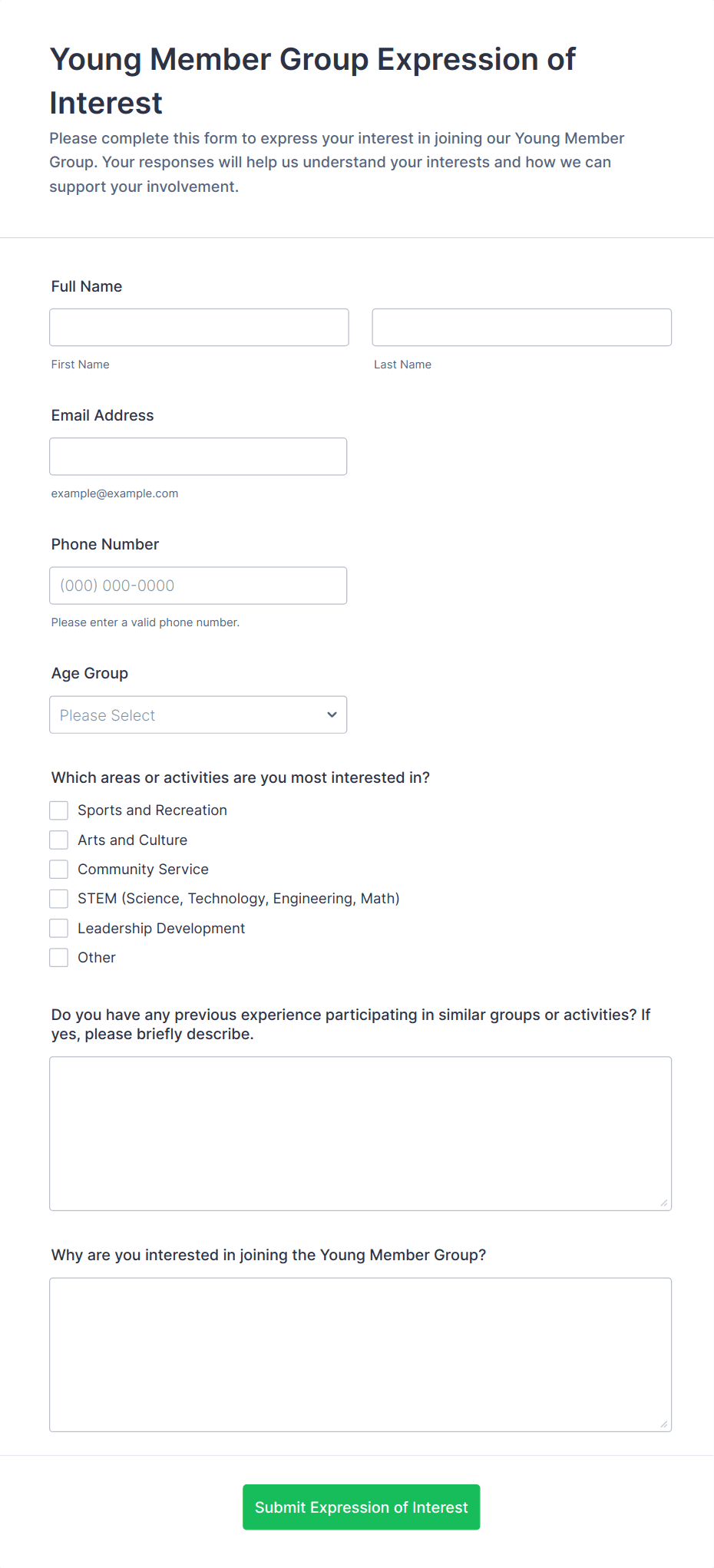 Young Member Group Expression of Interest Form Template | Jotform