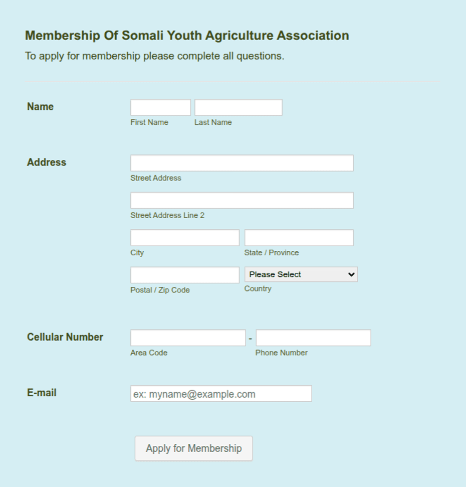 Youth Agriculture Association Membership Form Template | Jotform