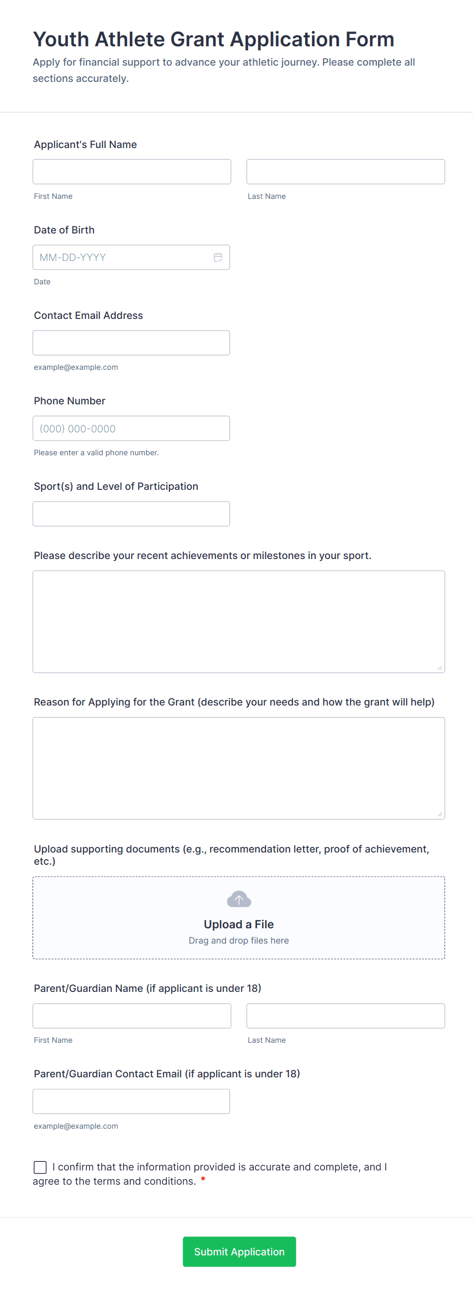Youth Athlete Grant Application Form Template | Jotform