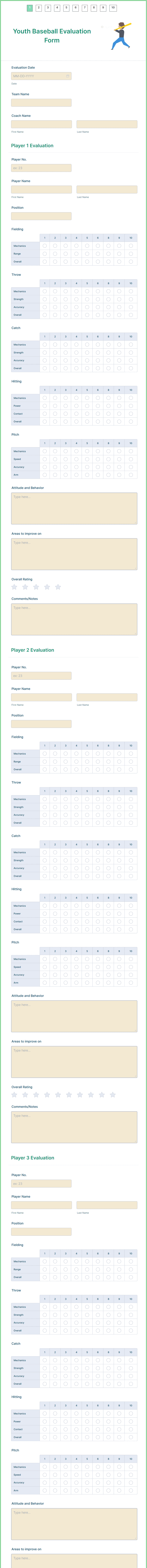 Youth Baseball Evaluation Form Template | Jotform