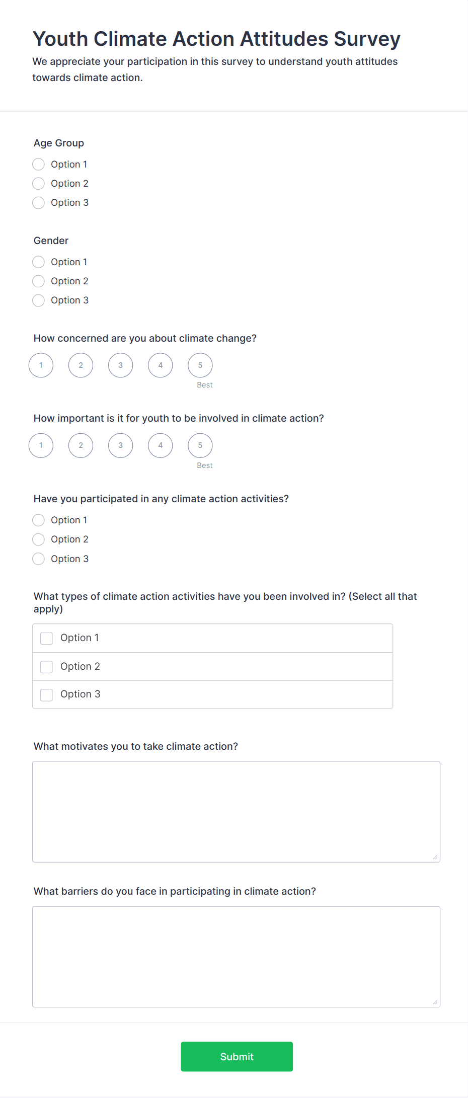 Youth Climate Action Attitudes Survey Form Template | Jotform