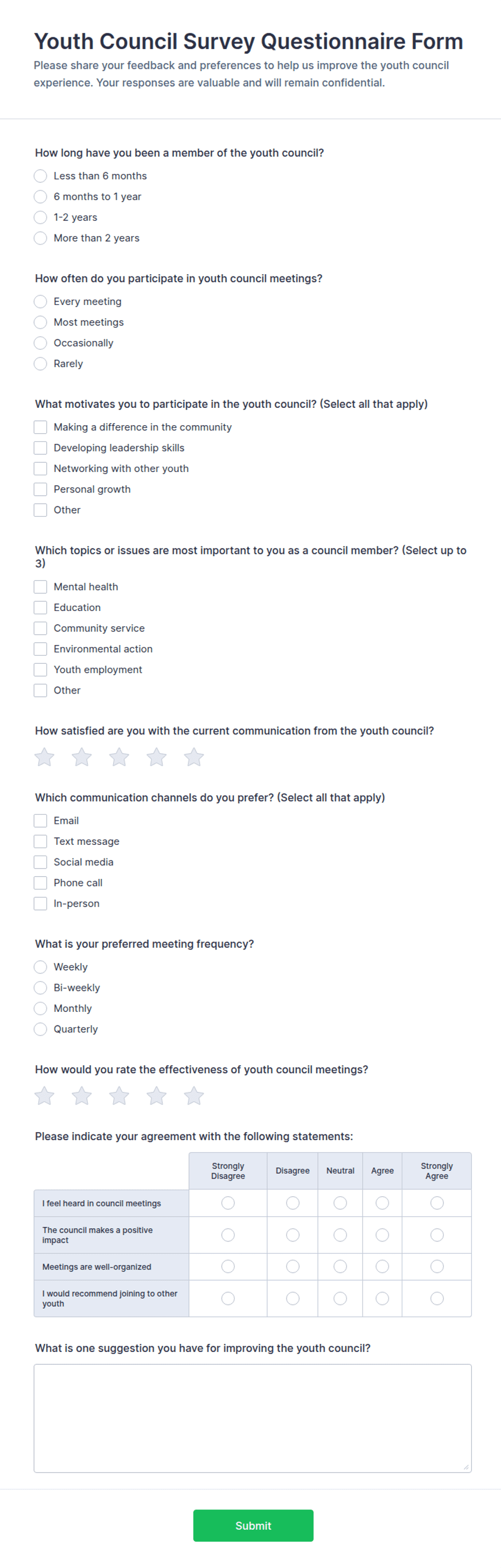 Youth Council Survey Questionnaire Form Template | Jotform