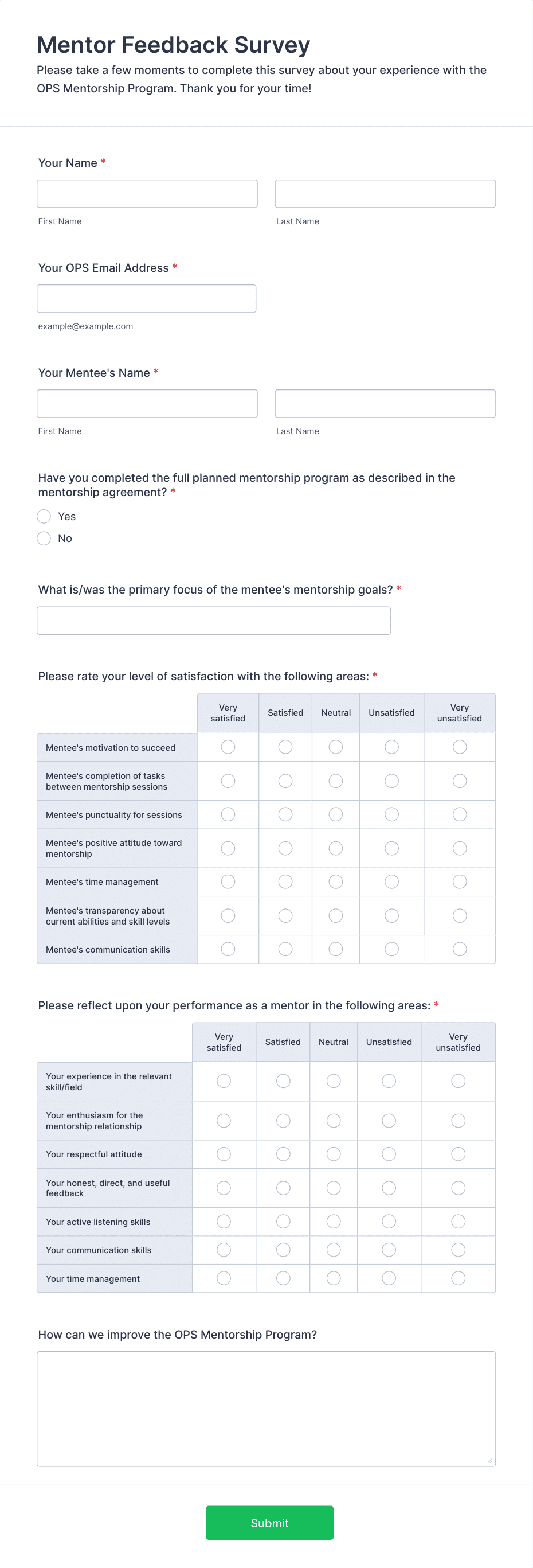 Youth Mentoring Survey Form Template | Jotform