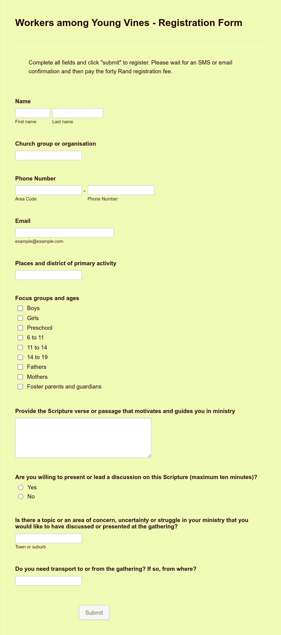Youth Ministry Job Application Form Template | Jotform