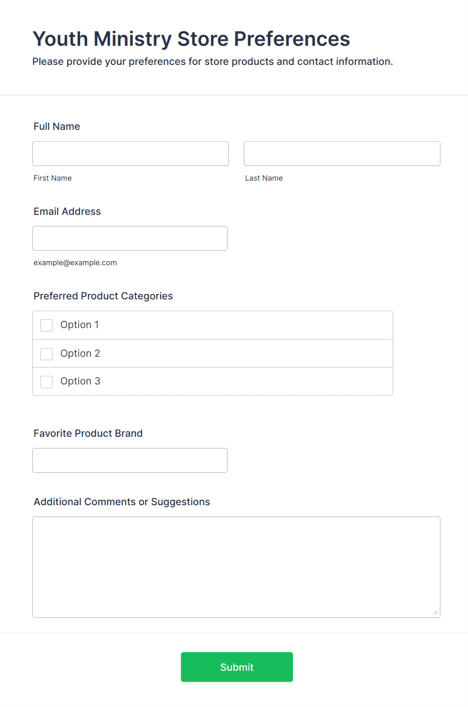 Youth Ministry Store Preferences Form Template | Jotform