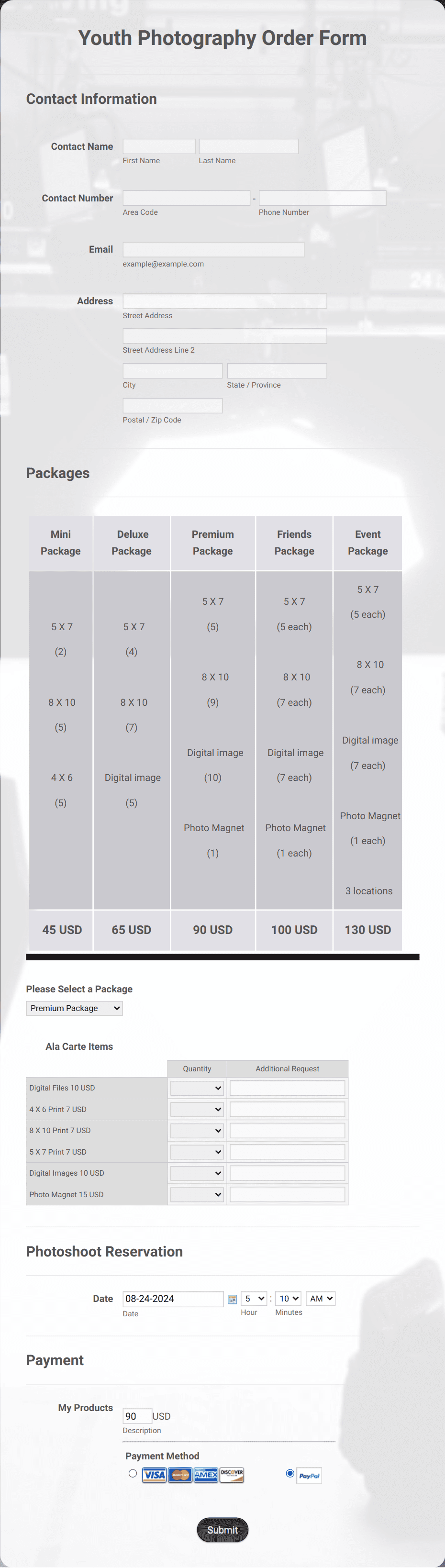 Youth Photography Order Form Template | Jotform
