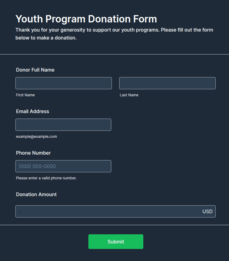 Youth Program Donation Form Template | Jotform