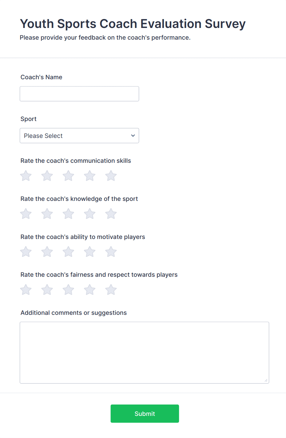 Youth Sports Coach Evaluation Survey Form Template | Jotform