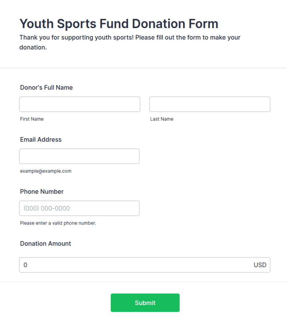 Youth Sports Fund Donation Form Template | Jotform