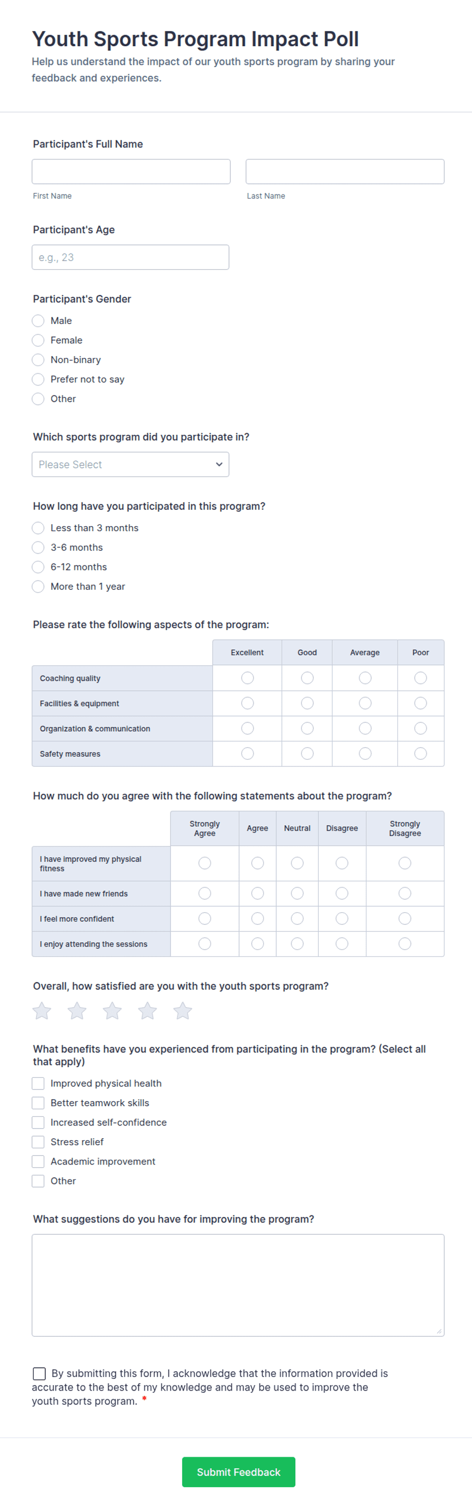 Youth Sports Program Impact Poll Form Template | Jotform