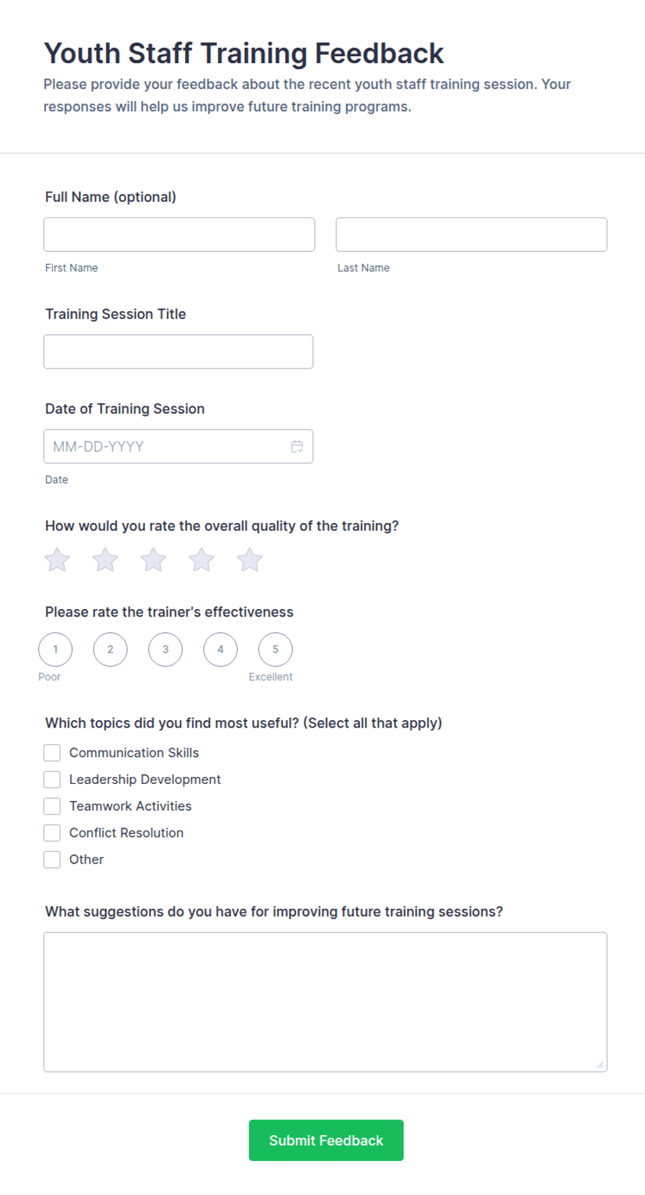 Youth Staff Training Feedback Form Template | Jotform