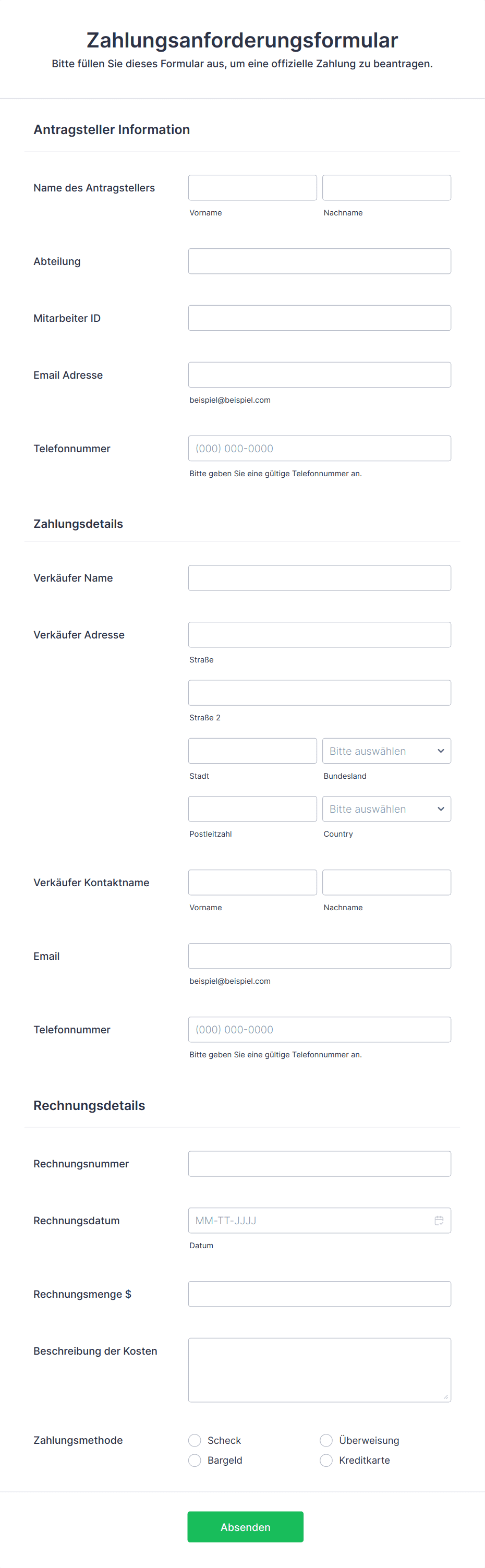 Zahlungsanforderungsformular Formularvorlage | Jotform