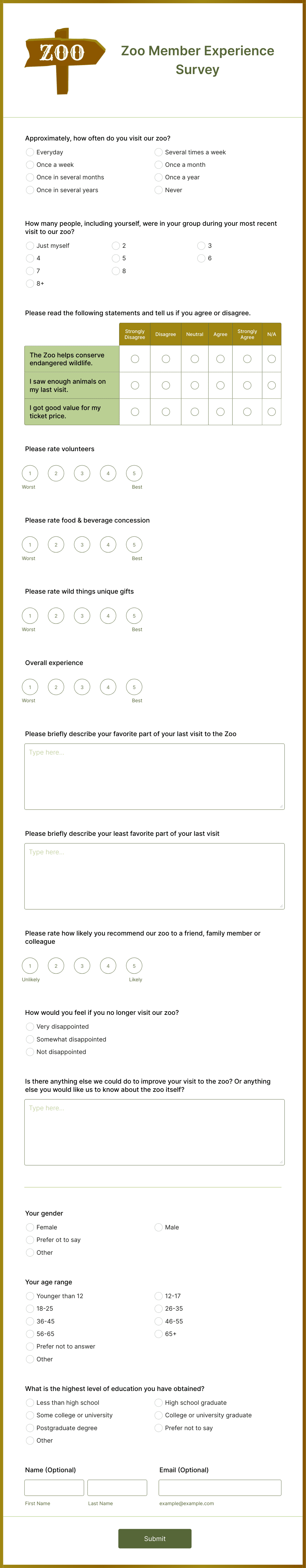 Zoo Member Experience Survey Form Template | Jotform