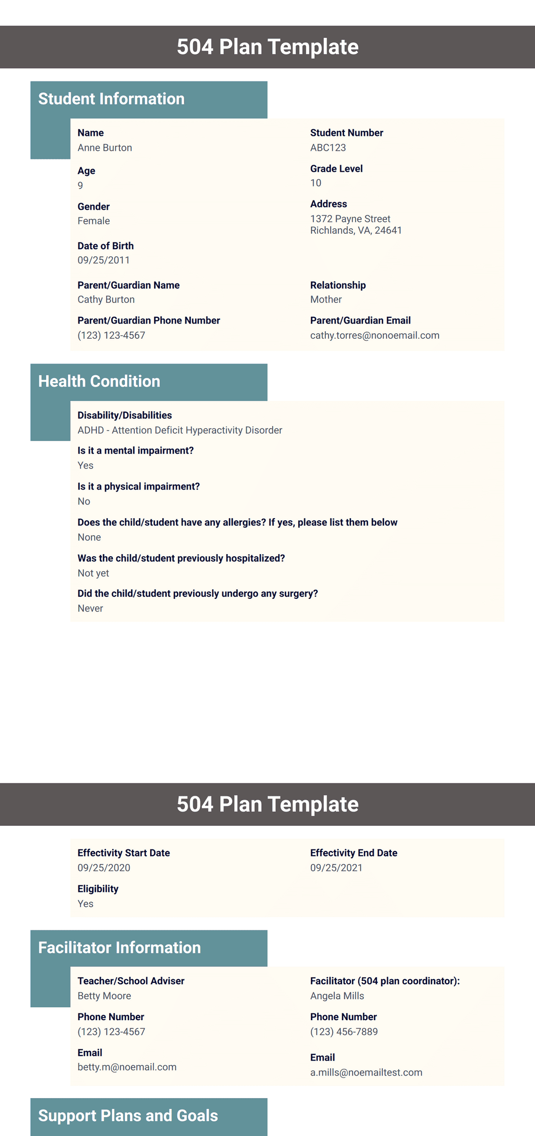 504 Plan Template - PDF Templates | Jotform