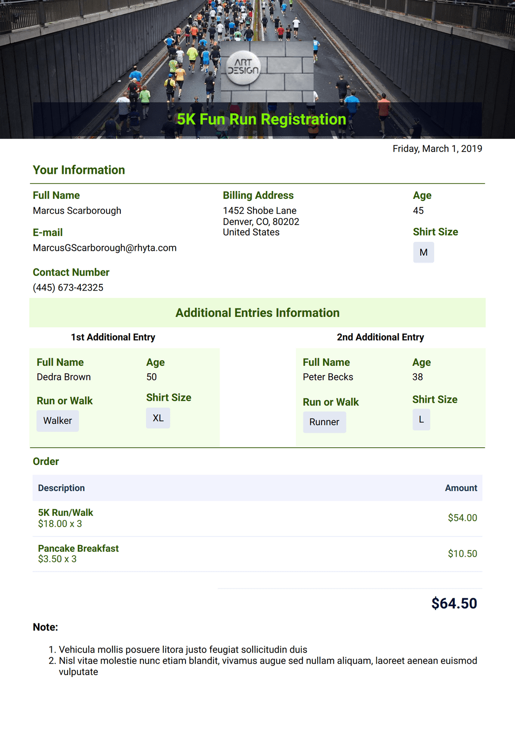 5k Registration Template - PDF Templates | Jotform