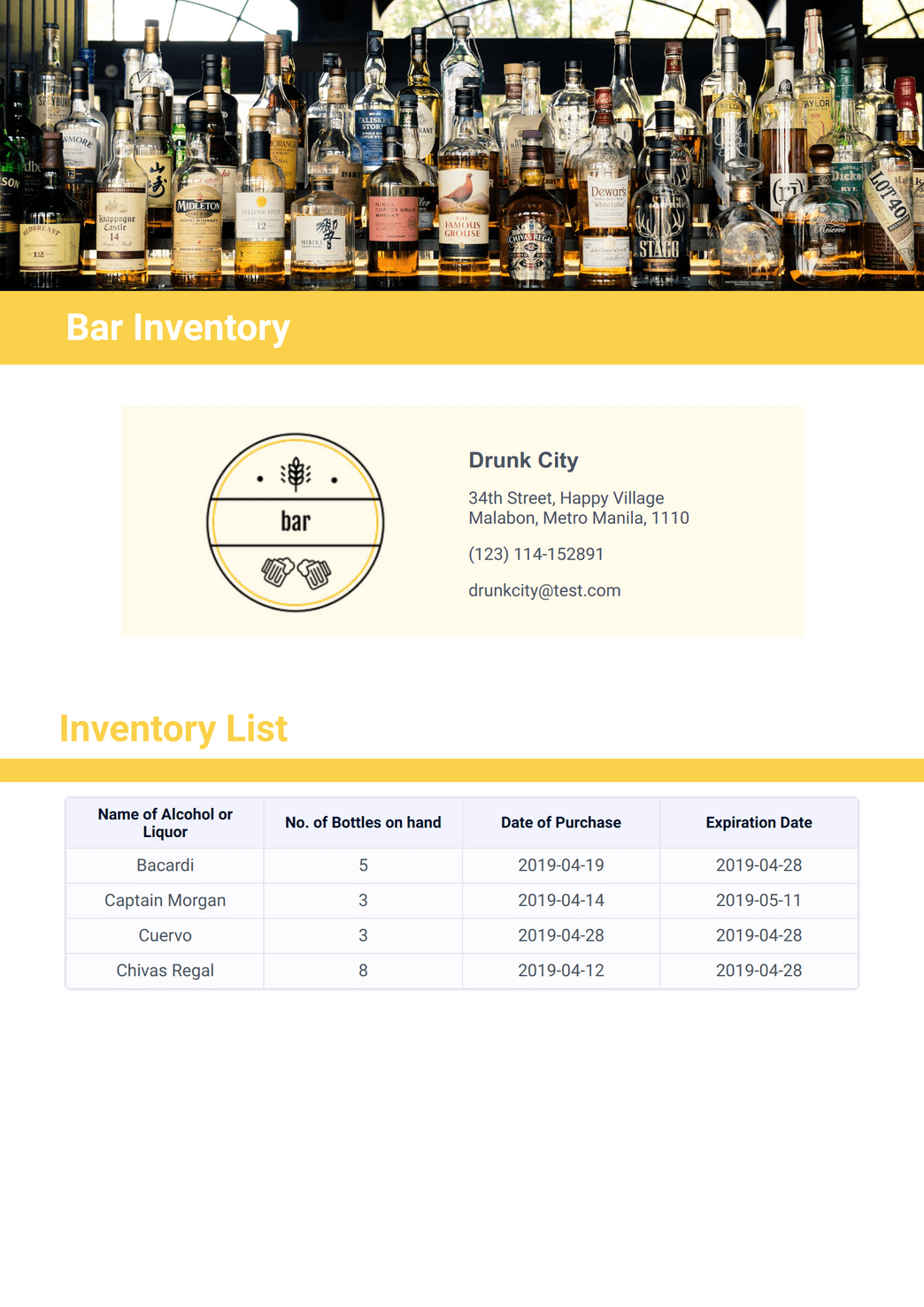 Alcohol Inventory Template - PDF Templates | Jotform