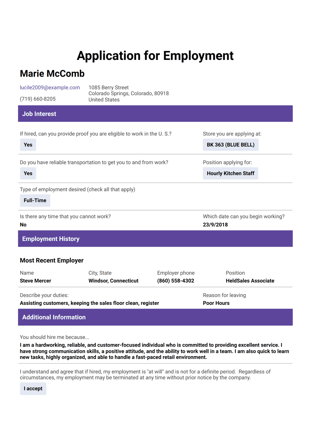 Application For Employment Template - PDF Templates | Jotform