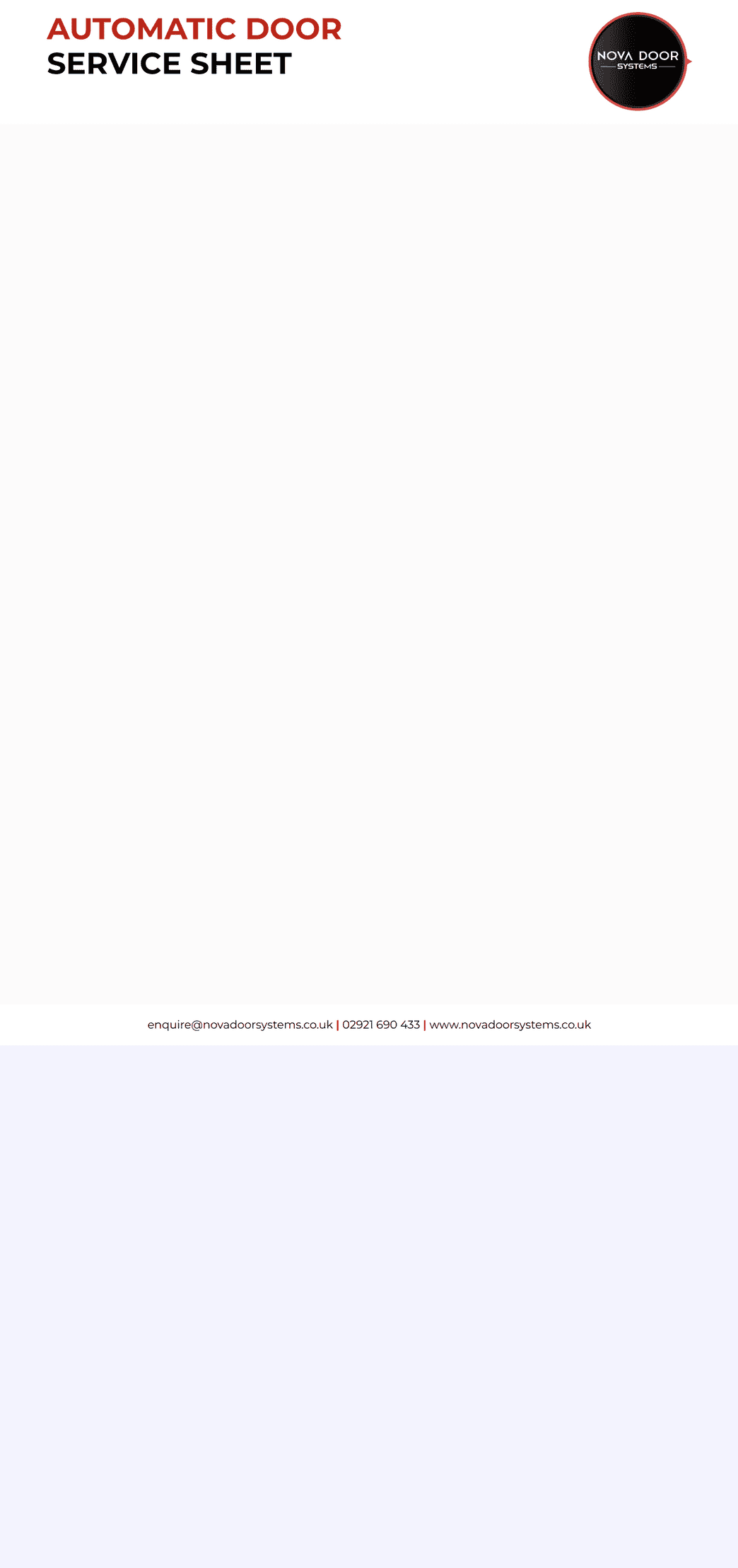 Automatic Door Service Sheet NEWEST PDF Template | Jotform