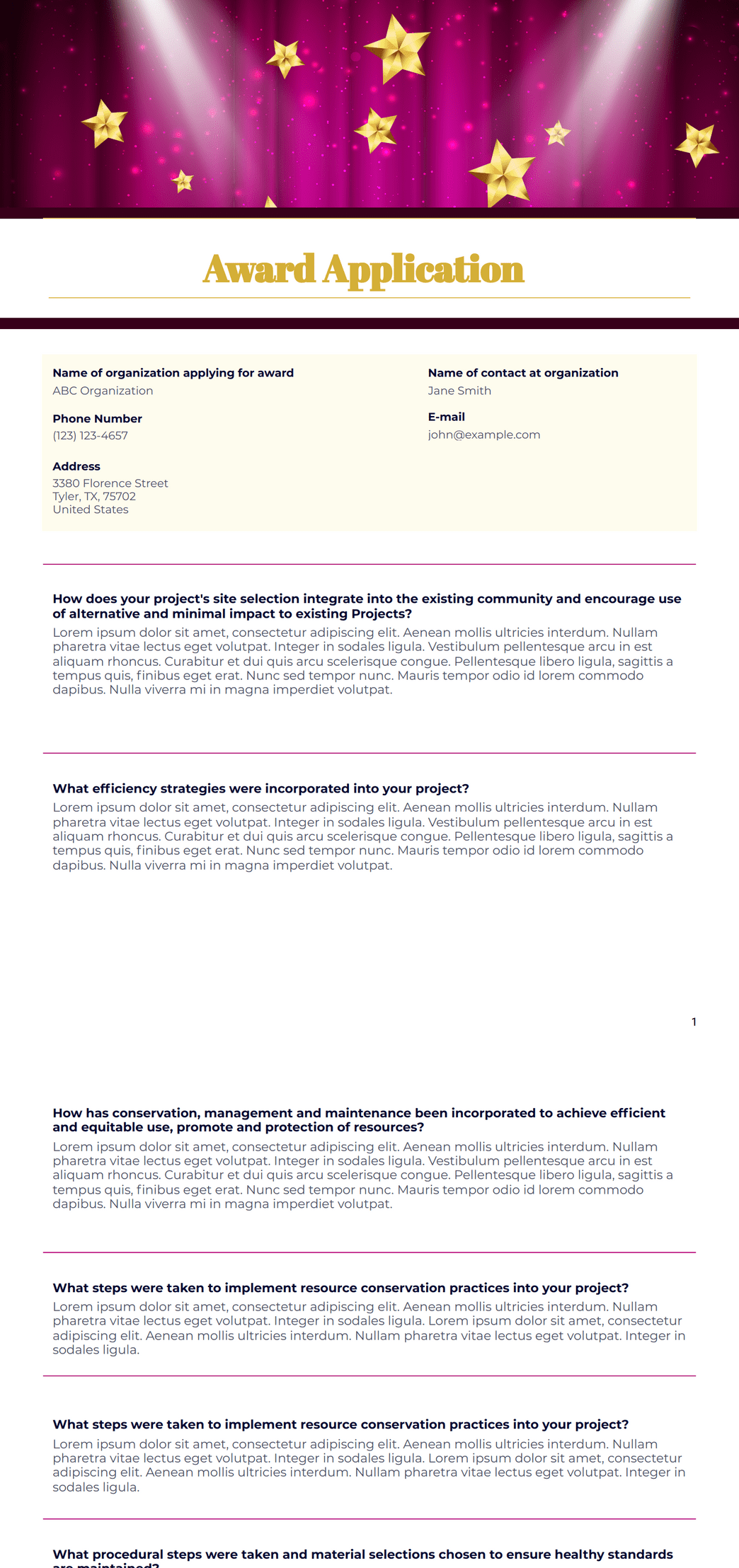 Award Application Template - PDF Templates | Jotform