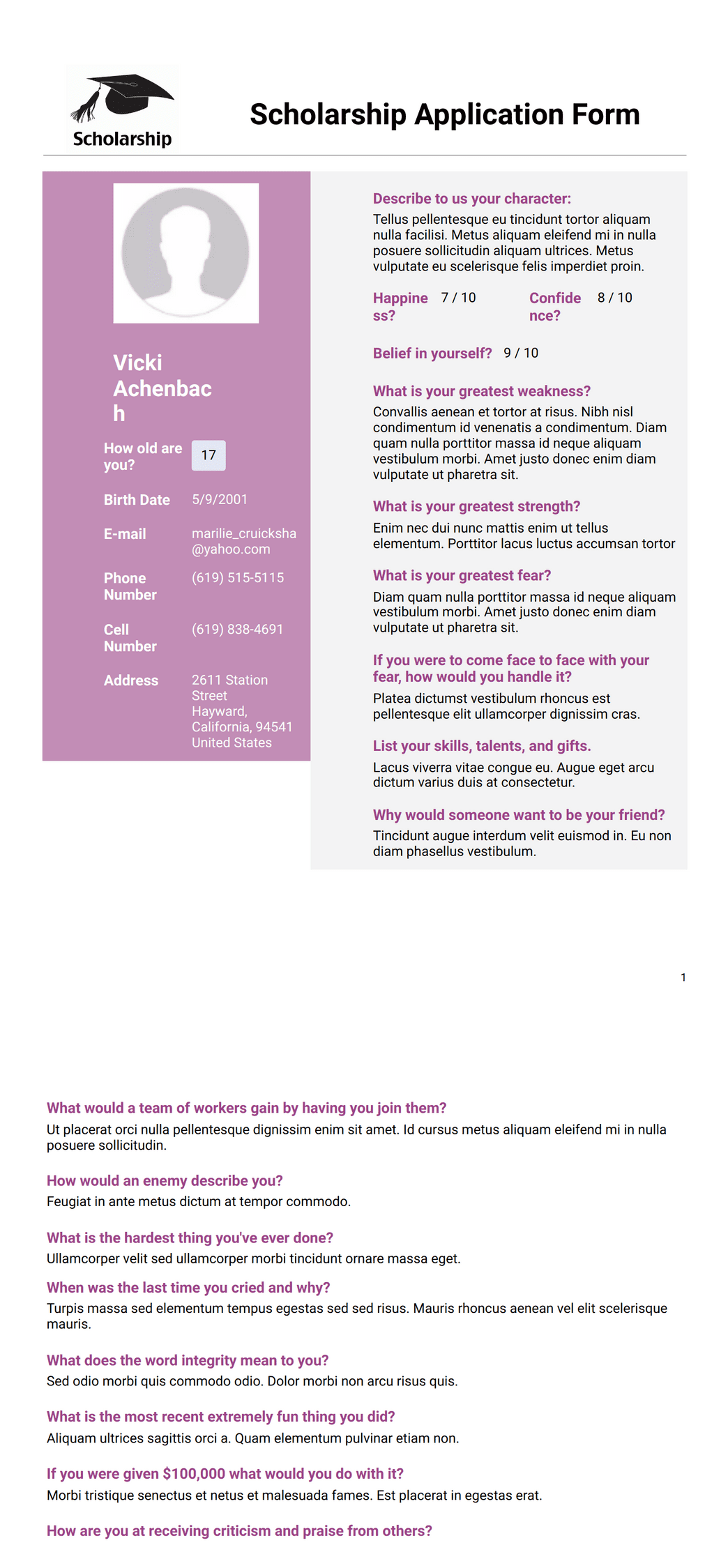 Basic Scholarship Application PDF Template | Jotform