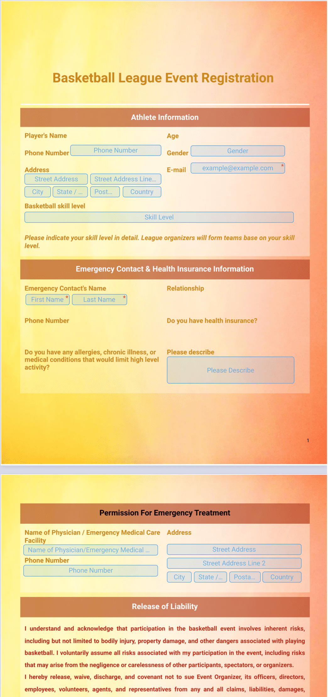Basketball League Registration Event Template - PDF Templates | Jotform