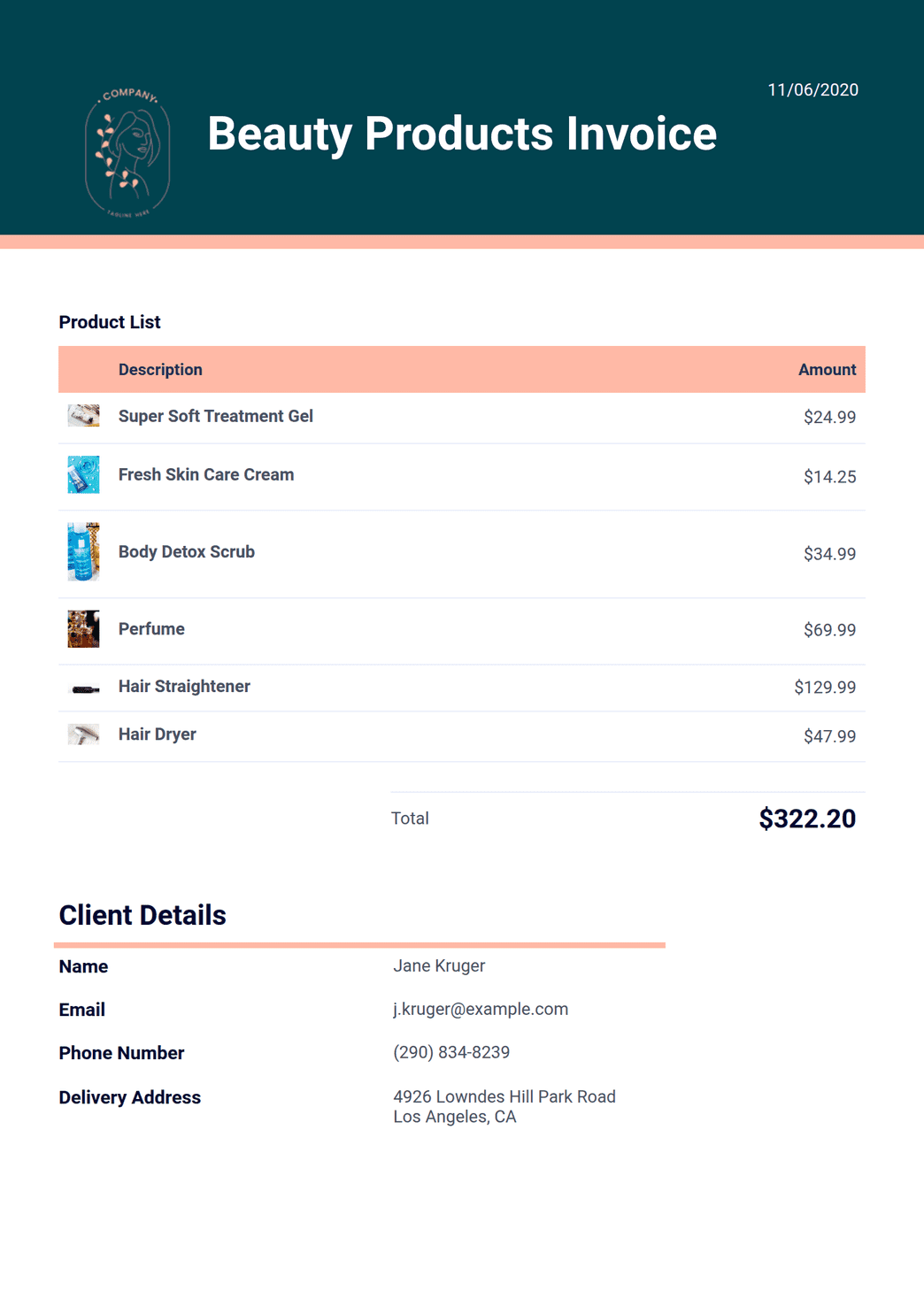 Beauty Products Invoice PDF Template | Jotform