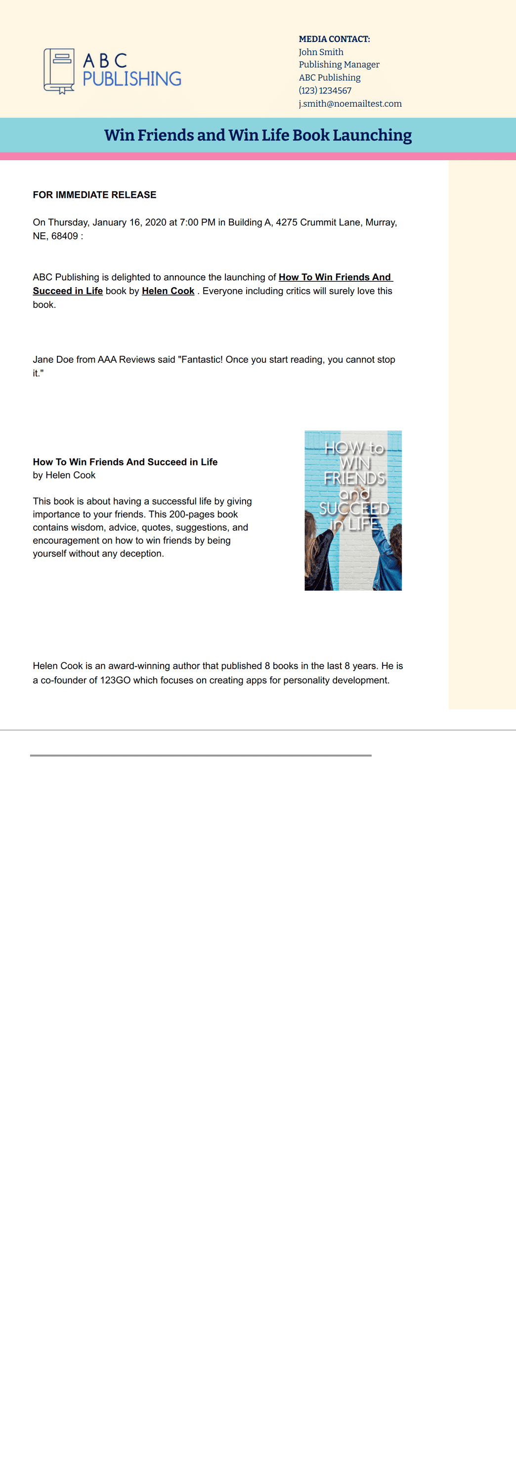Book Press Release Template - PDF Templates | Jotform