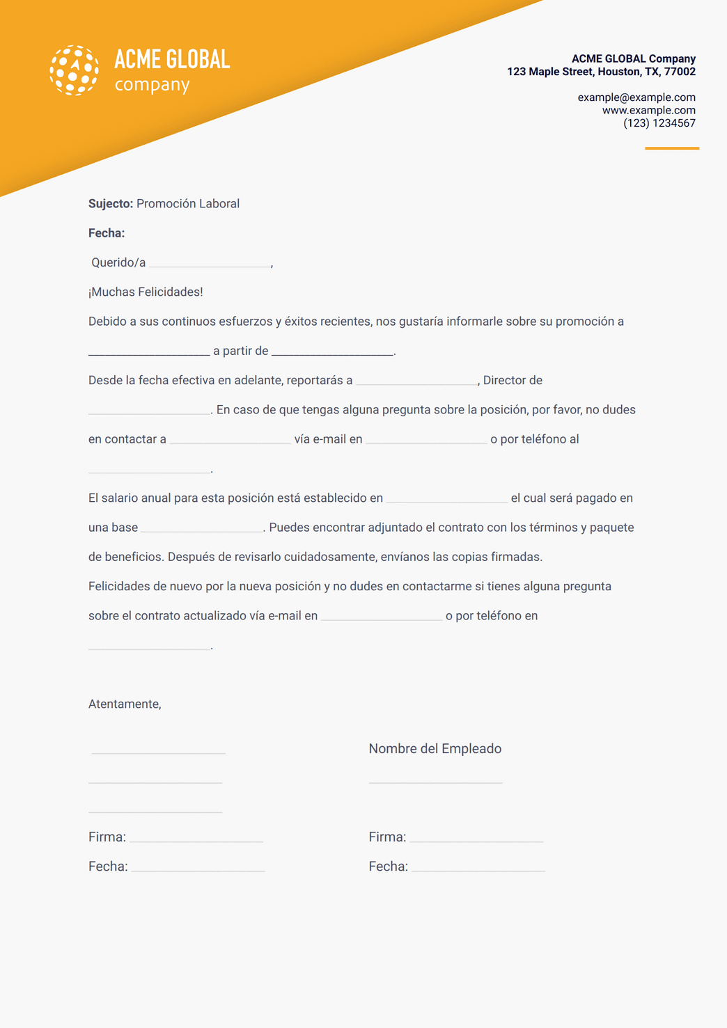 Carta de Promoción al Empleado - Plantillas PDF | Jotform