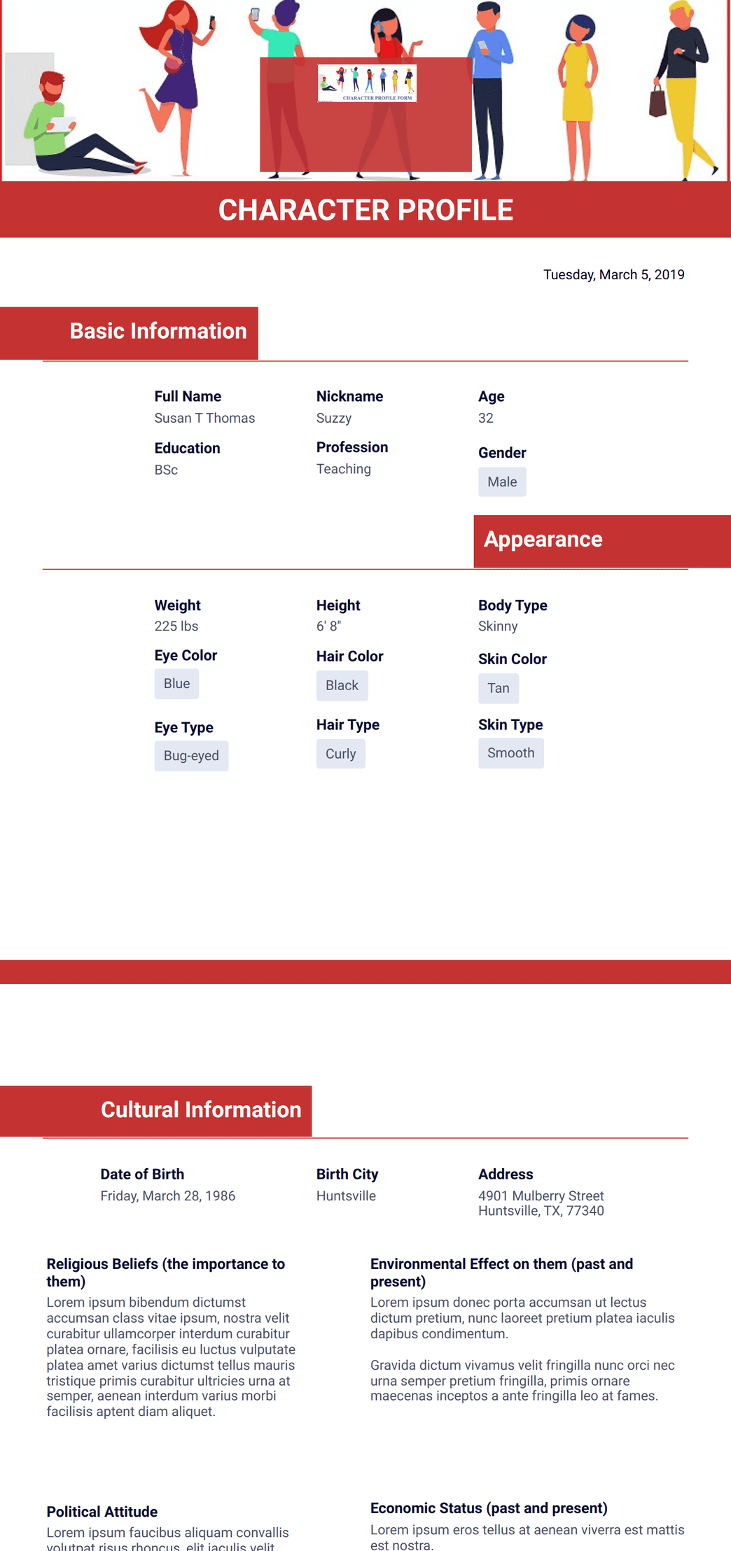 Character Profile Template - PDF Templates | Jotform