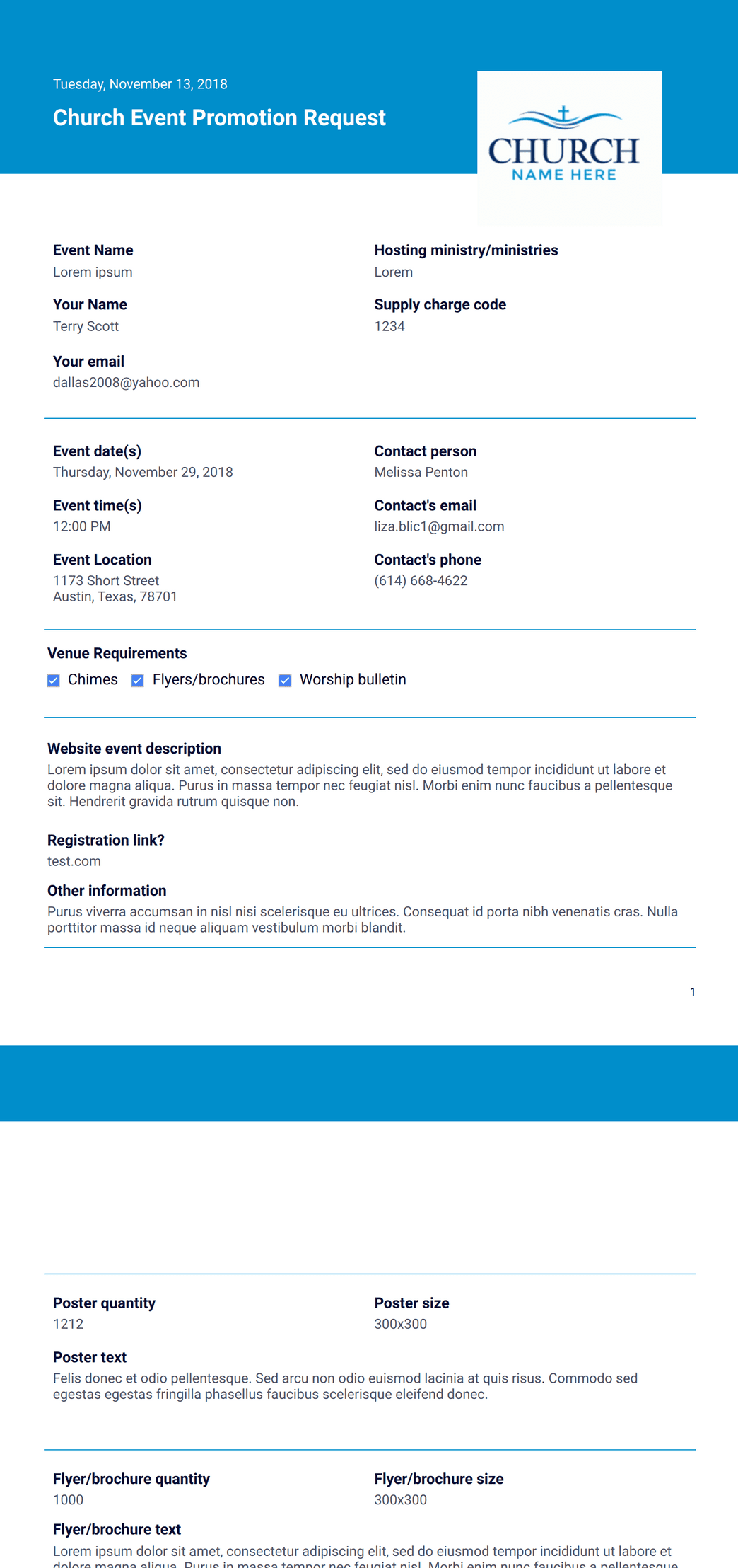 Church Event Promotion Request PDF Template | Jotform