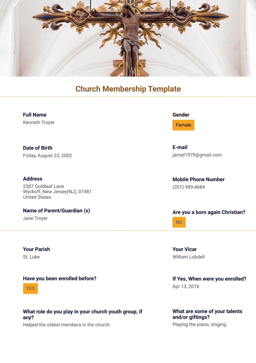 Church Membership Template - PDF Templates | Jotform