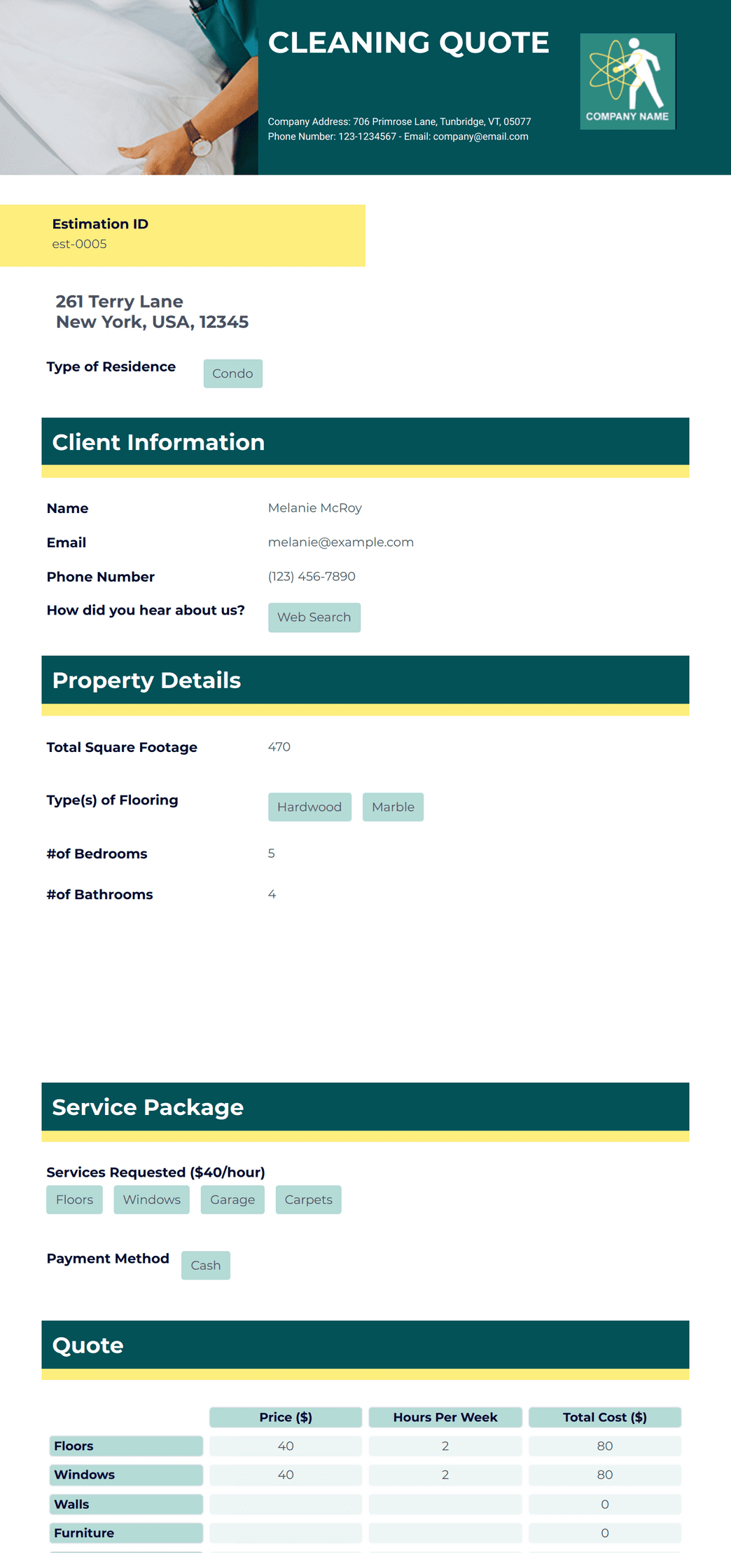 Cleaning Quote Template - PDF Templates | Jotform