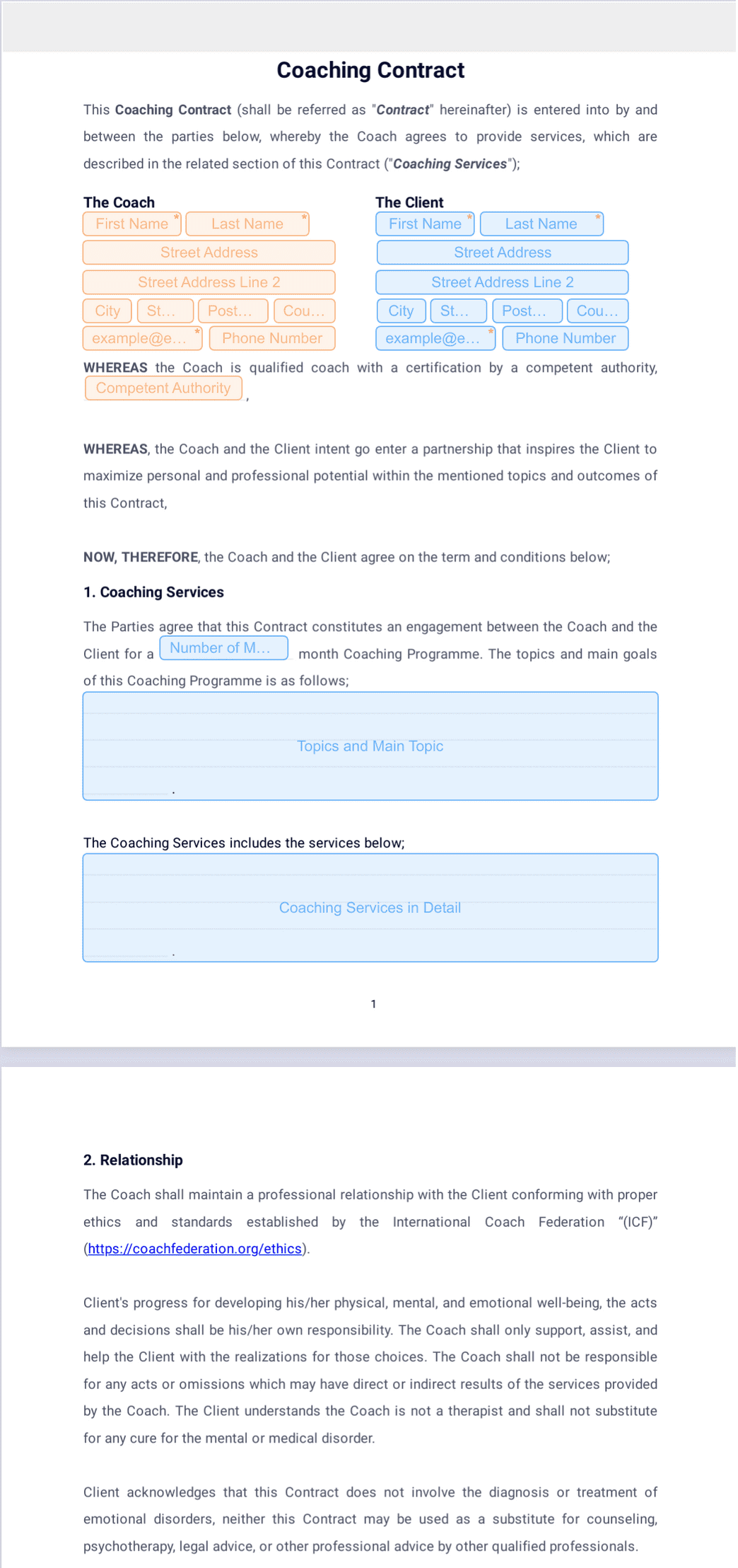 Coaching Contract PDF Template | Jotform