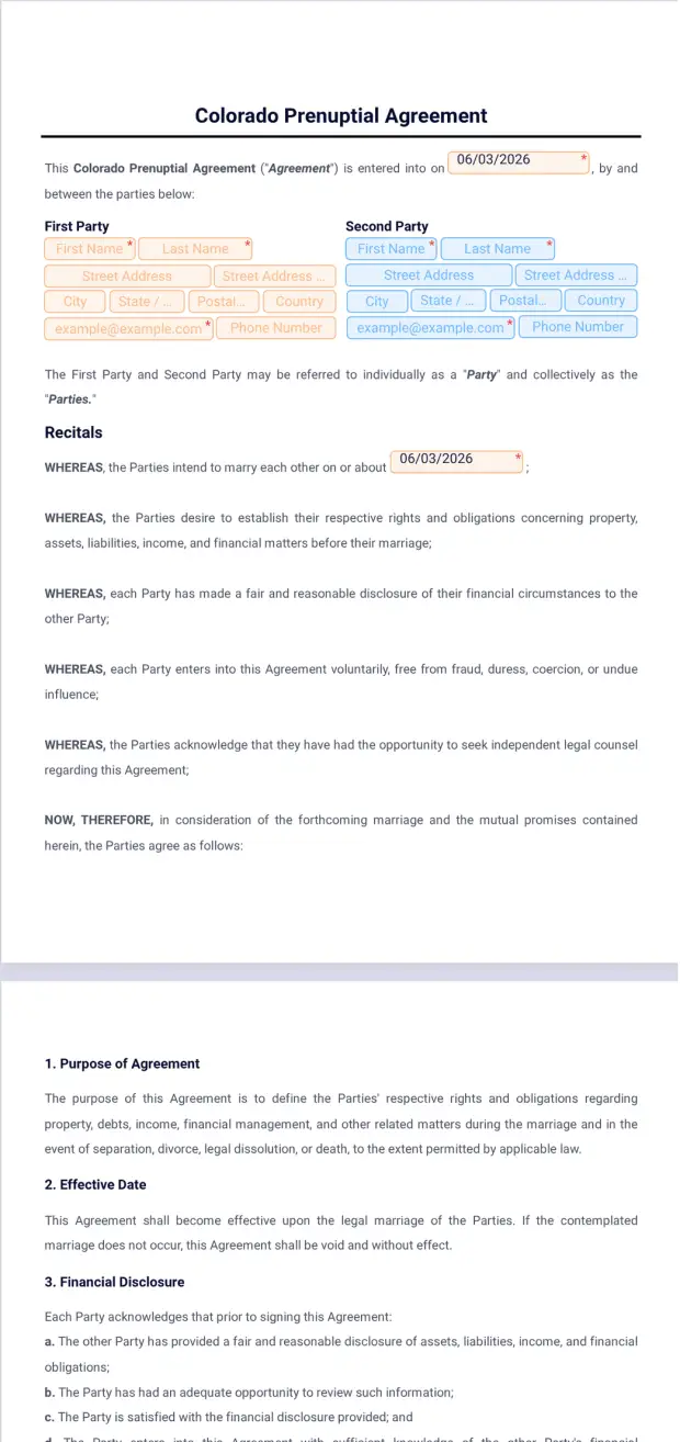 Colorado Prenuptial Agreement Template - PDF Templates | Jotform