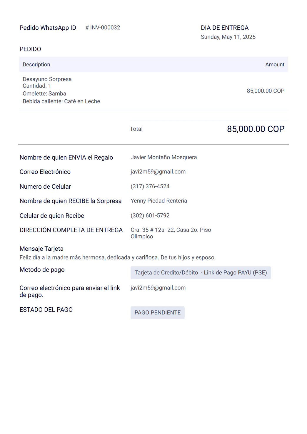 Comanda Dia De La Madre - Plantillas PDF | Jotform