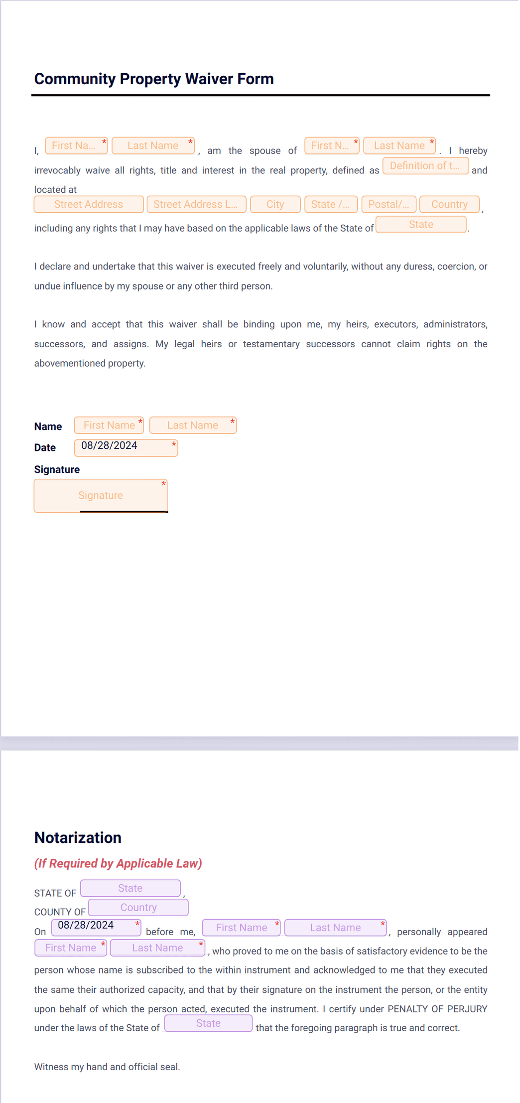 Community Property Waiver Form PDF Template | Jotform