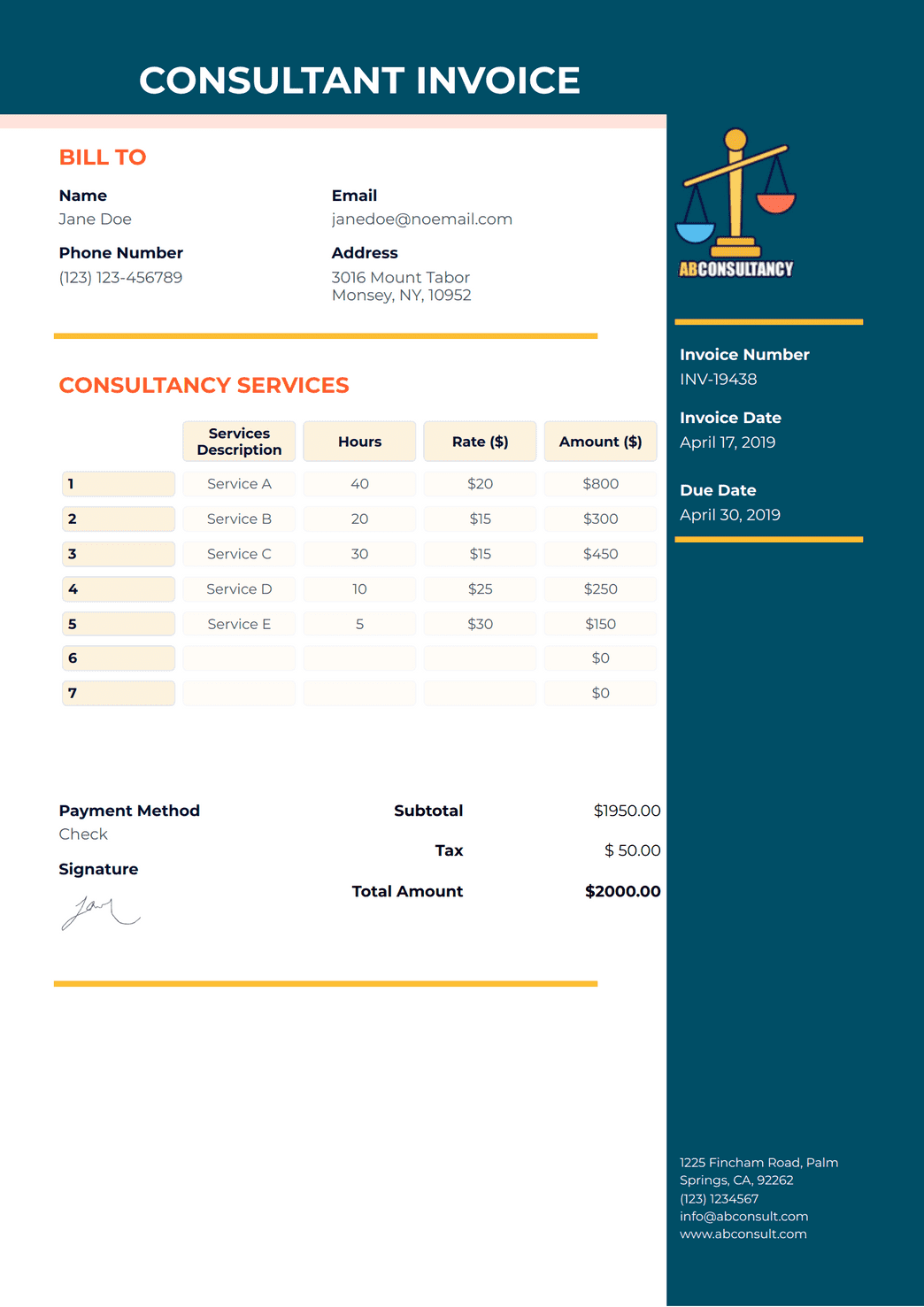 Consultant Invoice Template - PDF Templates | Jotform