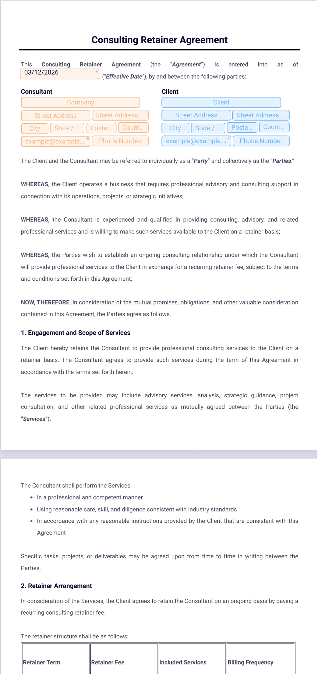 Consulting Retainer Agreement Template - PDF Templates | Jotform