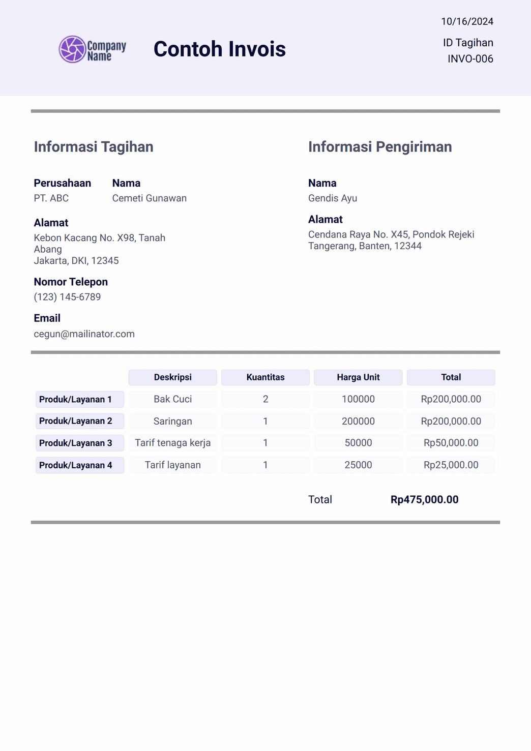 Contoh Invois - Templat PDF | Jotform