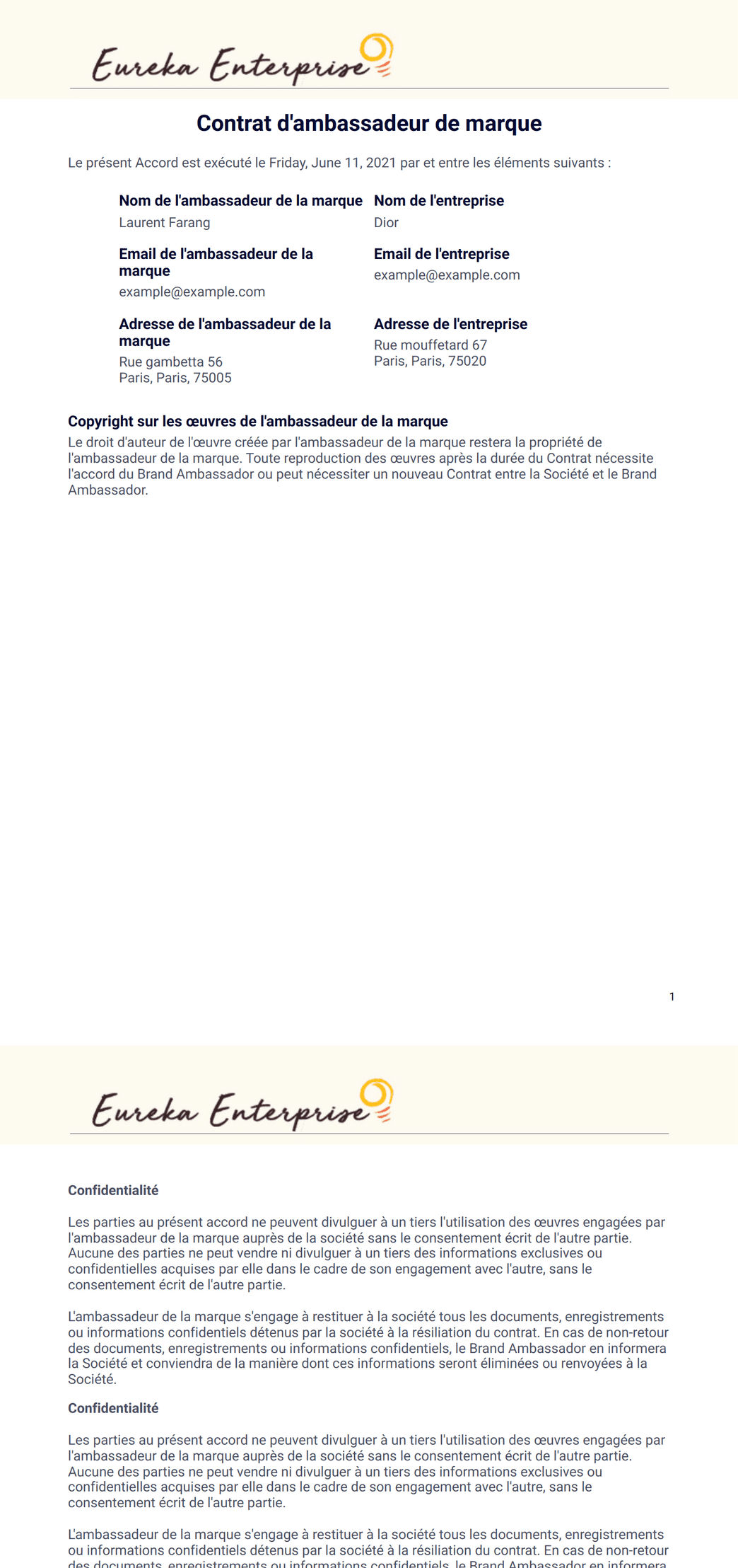 Contrat d'ambassadeur de marque - Modèles de PDF | Jotform