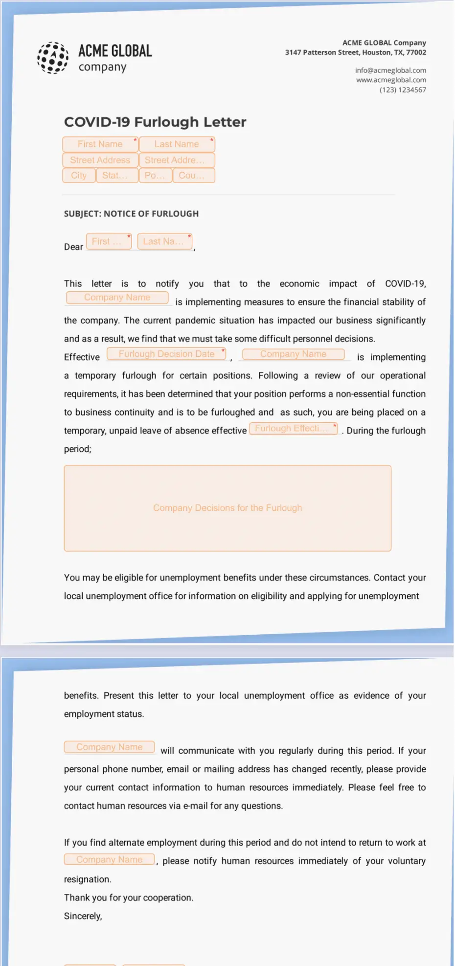 COVID-19 Furlough Letter Template - Sign Templates | Jotform