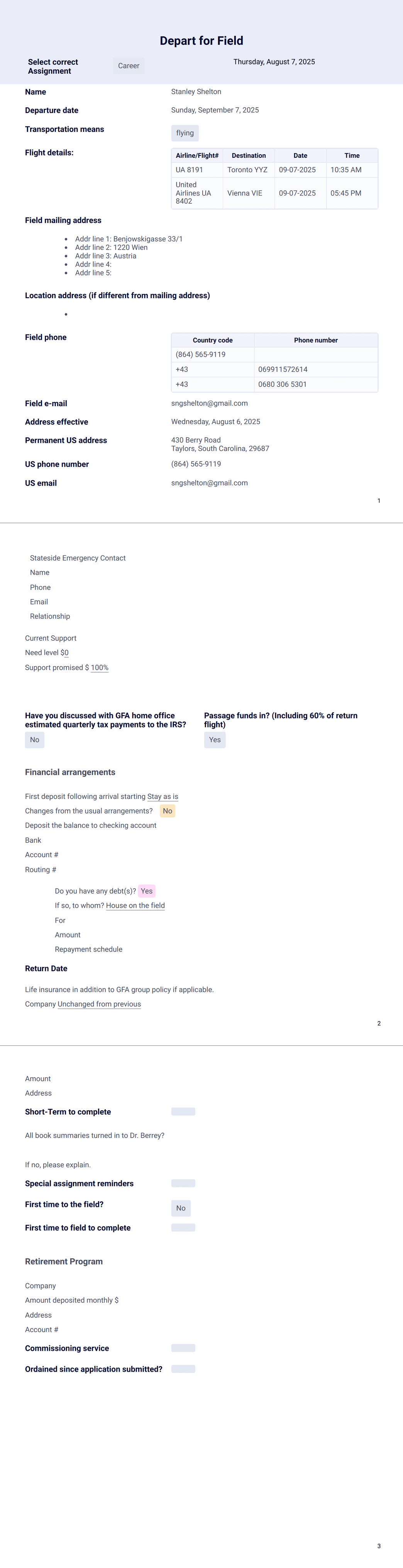 Departure Form PDF Template | Jotform