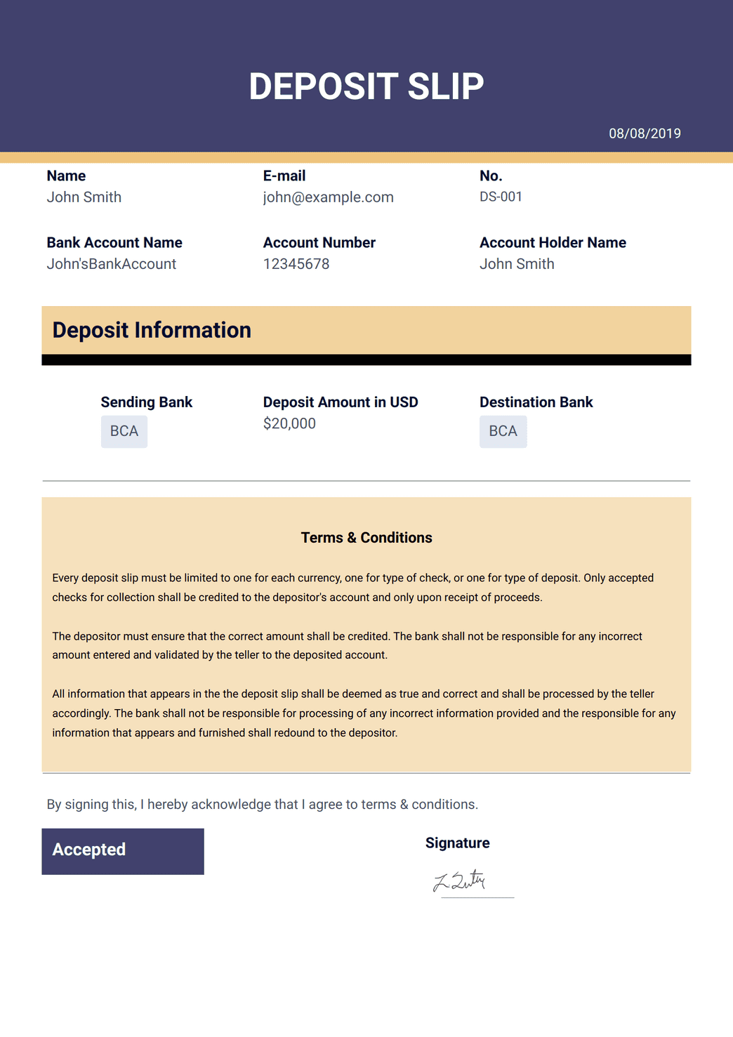 Deposit Slip Template - PDF Templates | Jotform