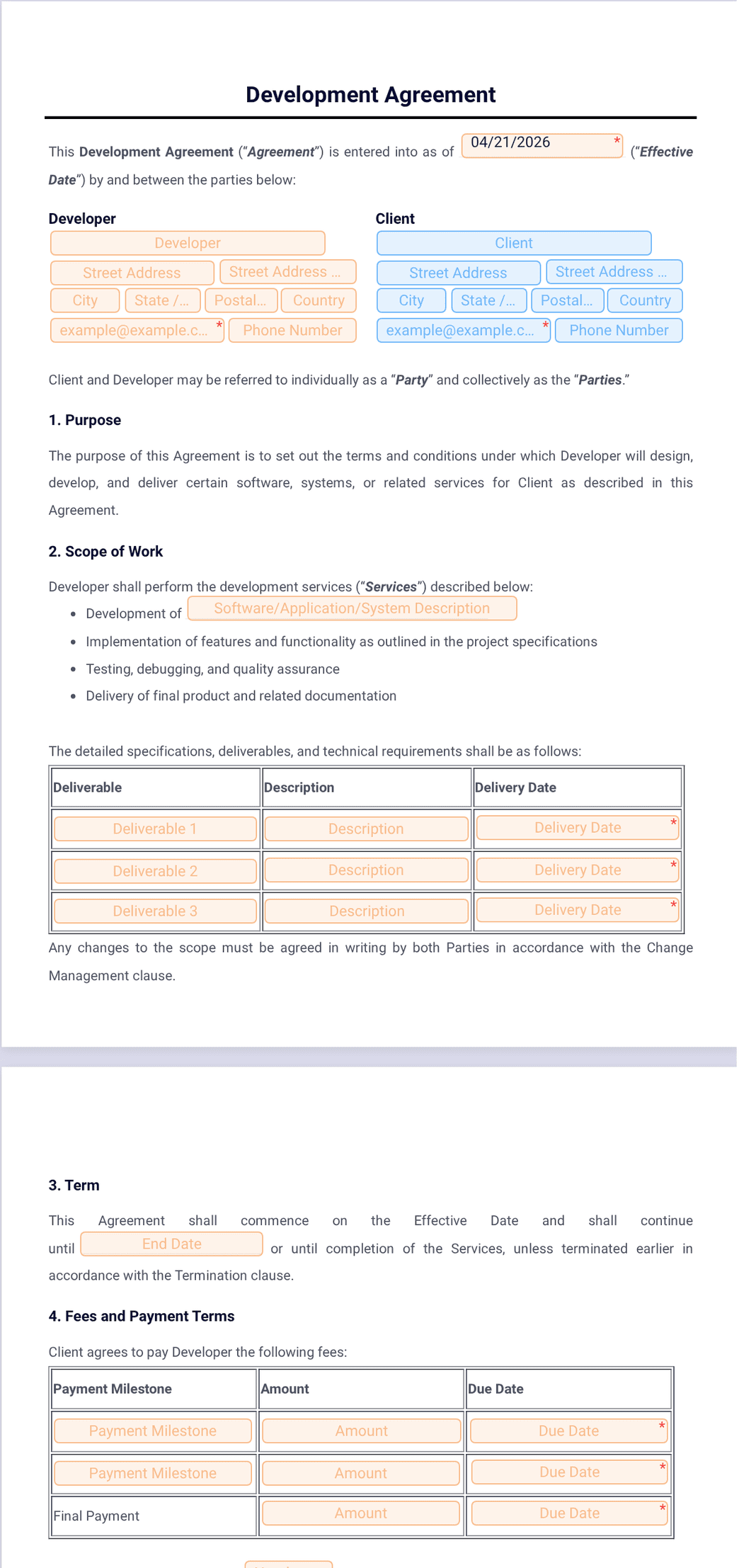 Development Agreement Template Pdf Templates Jotform