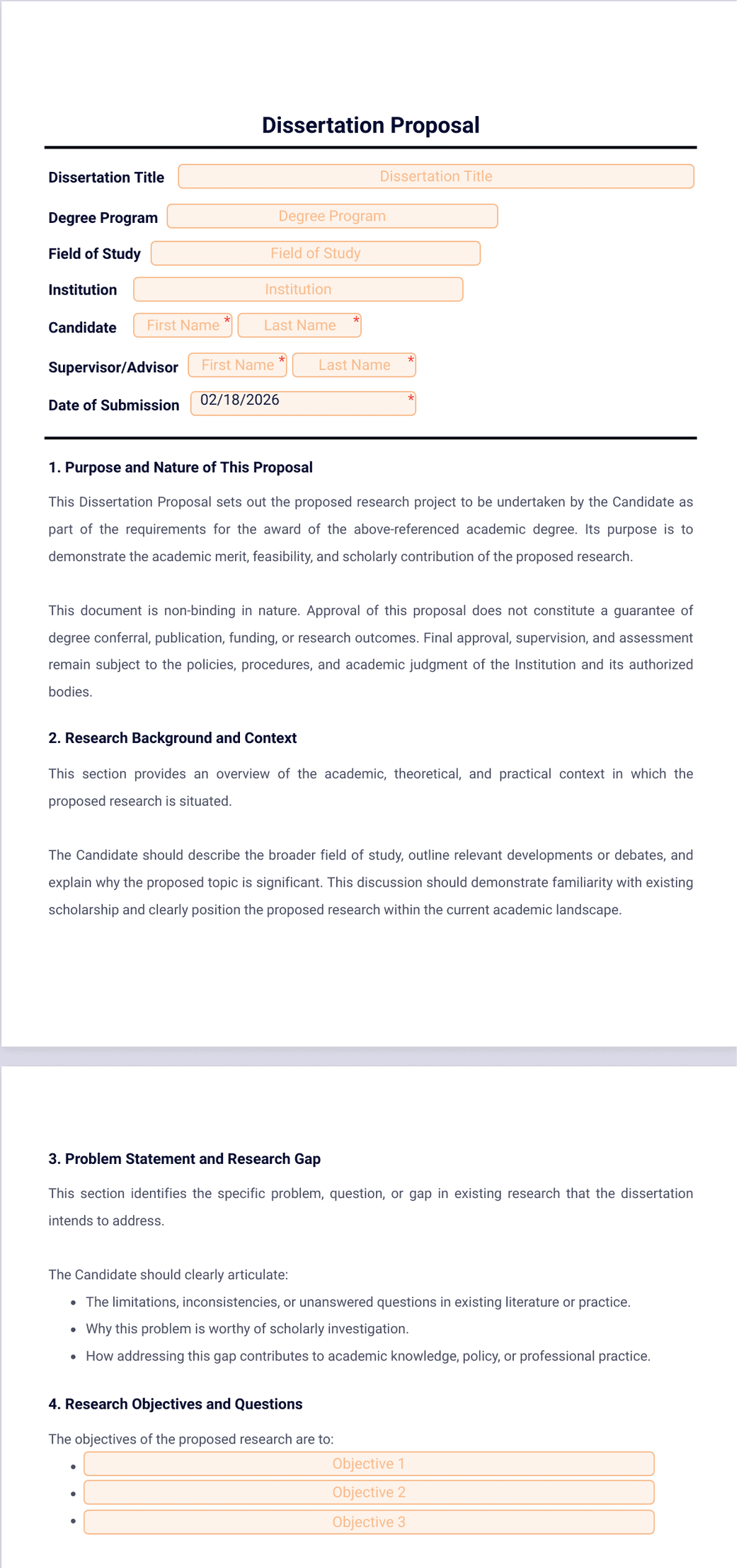Dissertation Proposal Template - PDF Templates | Jotform