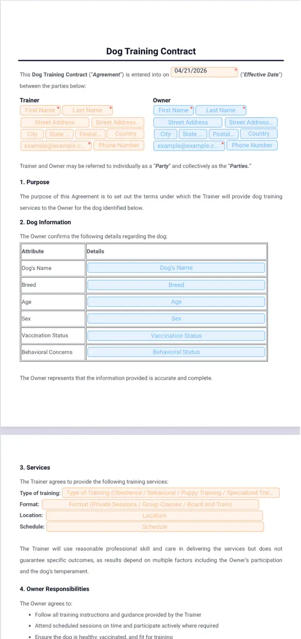 Dog Training Contract Template - PDF Templates | Jotform