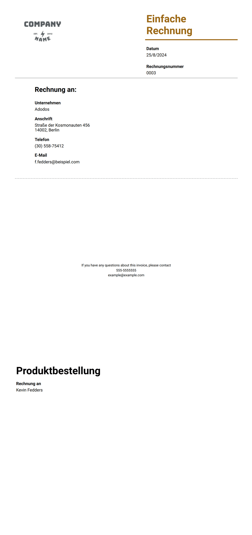 Einfache Rechnungsvorlage 1 - PDF-Vorlagen | Jotform