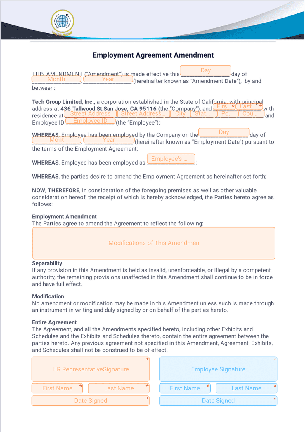 Employment Agreement Amendment Template - PDF Templates | Jotform
