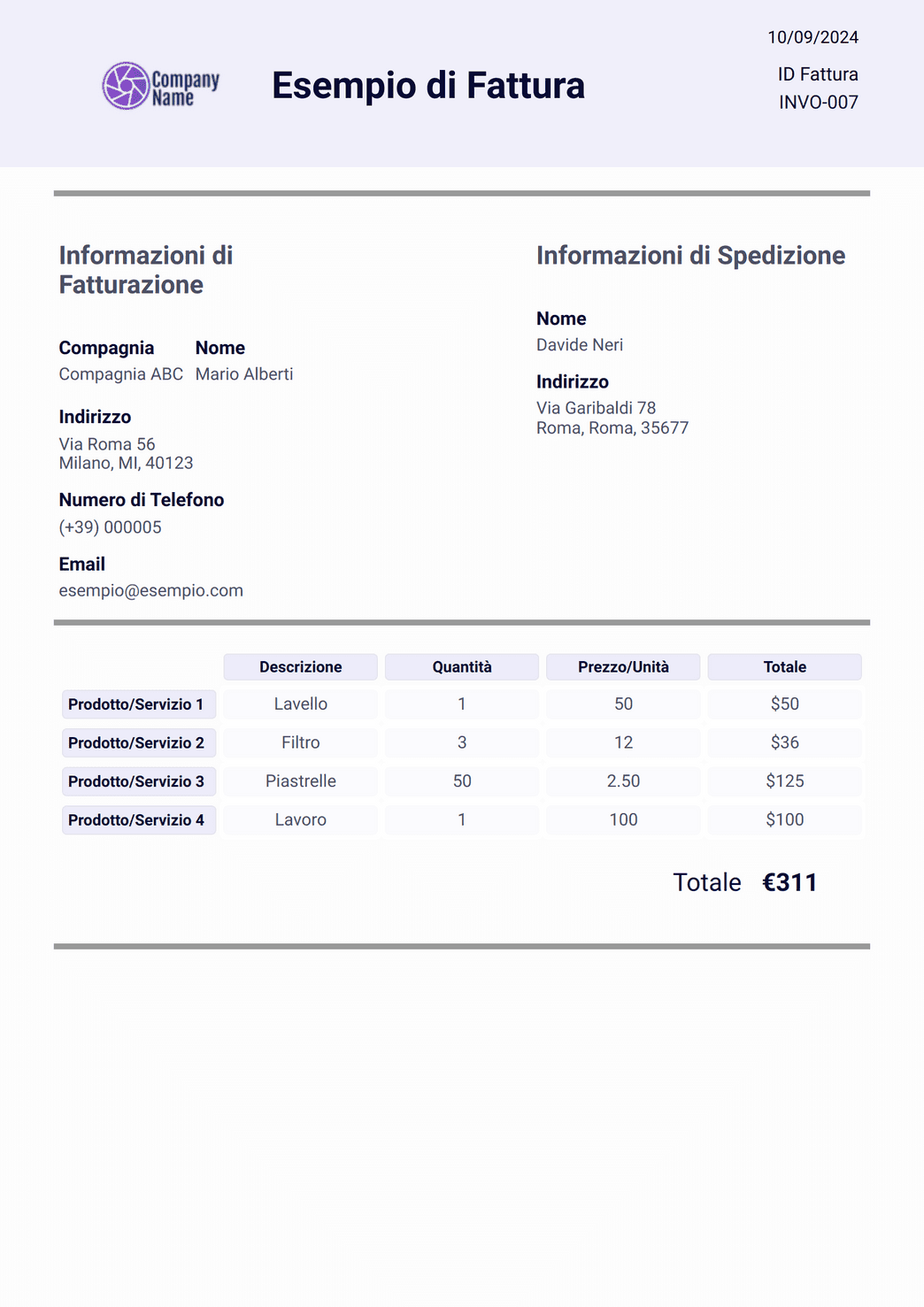 Esempio di Fattura - Modelli di PDF | Jotform