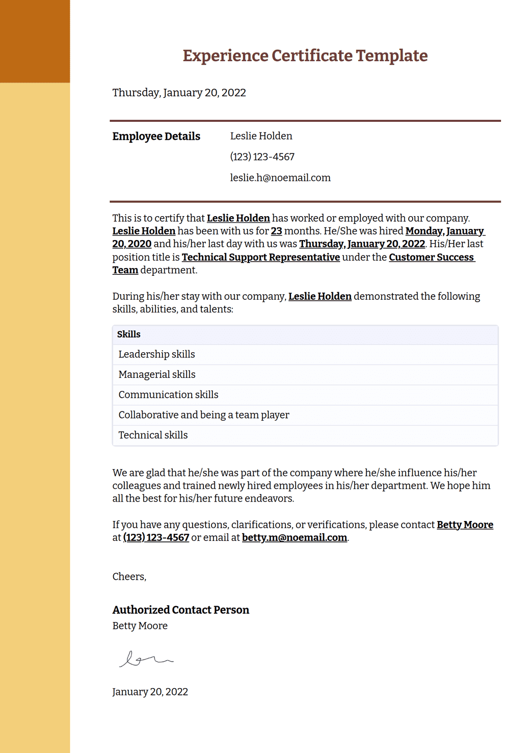 Experience Certificate Template - PDF Templates | Jotform